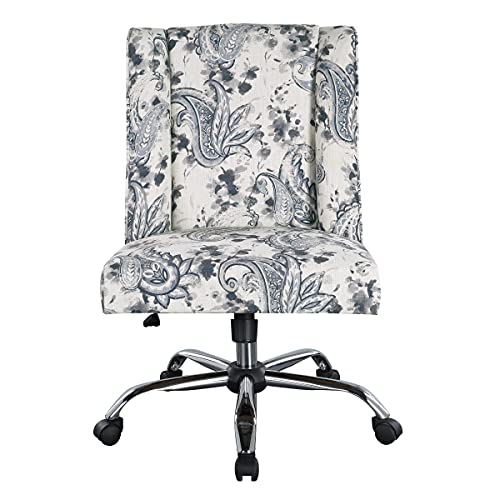 OSP Home Furnishings Westgrove Upholstered Wingback Office Swivel Chair with Pneumatic Seat Adjustment and Chrome Base, Charcoal Paisley