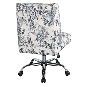 OSP Home Furnishings Westgrove Upholstered Wingback Office Swivel Chair with Pneumatic Seat Adjustment and Chrome Base, Charcoal Paisley