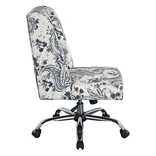 OSP Home Furnishings Westgrove Upholstered Wingback Office Swivel Chair with Pneumatic Seat Adjustment and Chrome Base, Charcoal Paisley