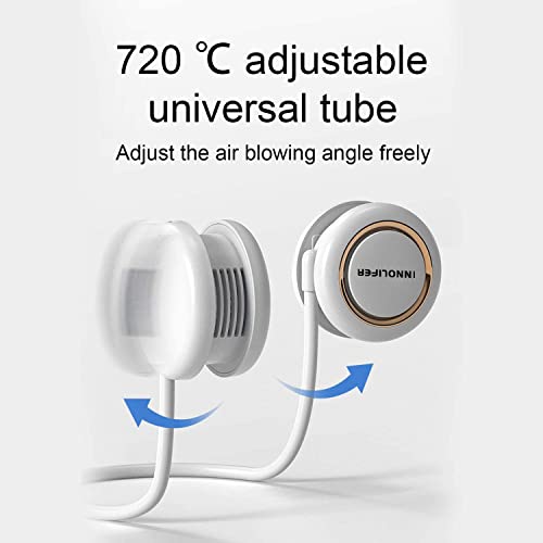 INNOLIFER Neck fan Portable Leafless USB charging personal fan with Universal Swivel Hose 3-level Air Flow 720°up and down Left and Right Adjustable Wind Easy Folding and Free Storage