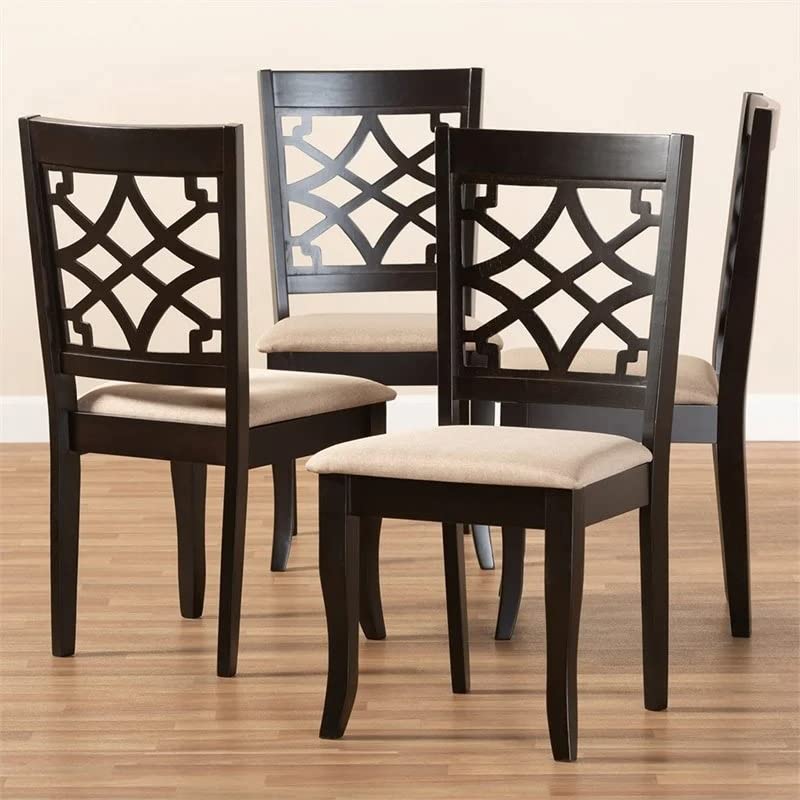 BOWERY HILL 17.9" Modern Oak Wood Dining Chair in Sand/Chocolate (Set of 4)