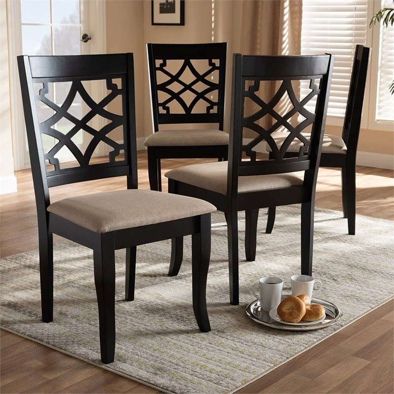 BOWERY HILL 17.9" Modern Oak Wood Dining Chair in Sand/Chocolate (Set of 4)