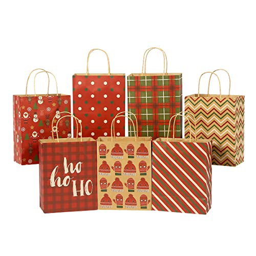 Sattiyrch Christmas Gift Bags 28 Count,Medium Size Kraft Paper Gift Bags with Handles,Brown Shopping Bags, Party Bags