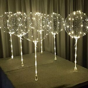 Led Lights Up BoBo Balloons 20 Inches, 10 Pack Whit Stick 70 cm, Led WHITE Color, Decoration, Party Halloween Christmas, Birthday, Wedding, Bubble Balloons. Globos transparentes