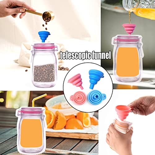 42Pcs Reusable Mason Jar Zipper Bags & Silicone Telescopic Funnel Set Multi-Size Mason Jar Zipper Bags, Food Storage Bags Fresh-Keeping Storage Bags, Leak-Proof Zipper Bags for Kitchen Travel Camping Picnic