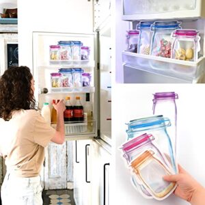 42Pcs Reusable Mason Jar Zipper Bags & Silicone Telescopic Funnel Set Multi-Size Mason Jar Zipper Bags, Food Storage Bags Fresh-Keeping Storage Bags, Leak-Proof Zipper Bags for Kitchen Travel Camping Picnic