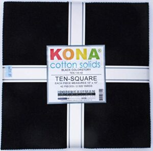 10" squares - kona cotton solids black colorstory robert kaufman ten-square fabric bundle quilter's cotton precuts (m531.09)