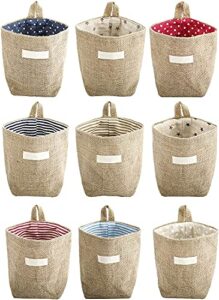 hyddnice 9pcs wall hanging storage bags mini cotton linen storage basket foldable organizer box decorative hanging bag