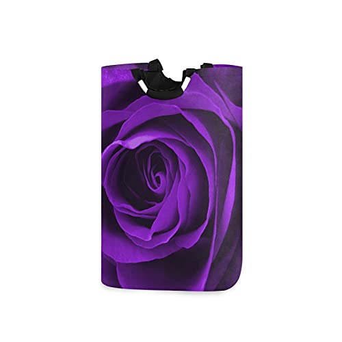 WELLDAY Laundry Hamper with Handle Purple Rose Laundry Baskets Foldable Dirty Clothes Basket Large Storage Laundry Organizer