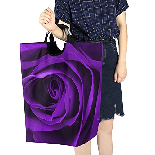 WELLDAY Laundry Hamper with Handle Purple Rose Laundry Baskets Foldable Dirty Clothes Basket Large Storage Laundry Organizer