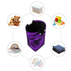 WELLDAY Laundry Hamper with Handle Purple Rose Laundry Baskets Foldable Dirty Clothes Basket Large Storage Laundry Organizer