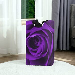 WELLDAY Laundry Hamper with Handle Purple Rose Laundry Baskets Foldable Dirty Clothes Basket Large Storage Laundry Organizer