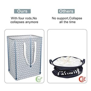 Gwane 96L Collapsible Laundry Basket with 4 Detachable Brackets, Thick Waterproof Lining, Large Square Laundry Hamper for Bathroom, Bedroom, Clothing, Toy Storage(Gray Fishbone)