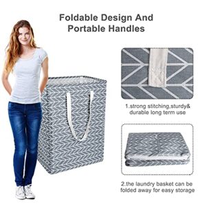 Gwane 96L Collapsible Laundry Basket with 4 Detachable Brackets, Thick Waterproof Lining, Large Square Laundry Hamper for Bathroom, Bedroom, Clothing, Toy Storage(Gray Fishbone)