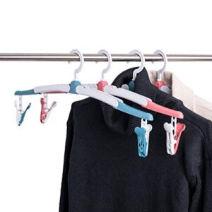 Folding Clothes Hangers, Portable Travel Hanger, with 2 Clips，Anti-Slip Design Clothes Hanger, Foldable Drying Rack Clothes Pants Pants Shirts Socks Underwear Jacket-4 Packs (Pink Blue)