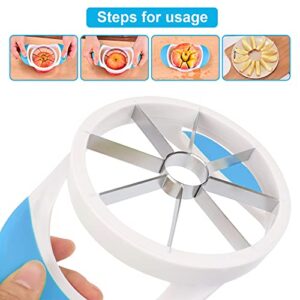 KUFUNG Apple Corer Slicer, Stainless Steel Blades Apple Cutter, Sharp Apple Peeler, Pitter, Divider (L, Blue)