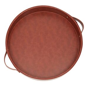 juvale faux leather round serving tray with handles for coffee table and ottoman (brown, 14.5 x 2 in)