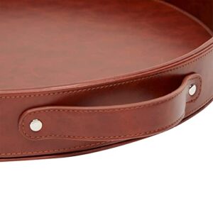 Juvale Faux Leather Round Serving Tray with Handles for Coffee Table and Ottoman (Brown, 14.5 x 2 In)