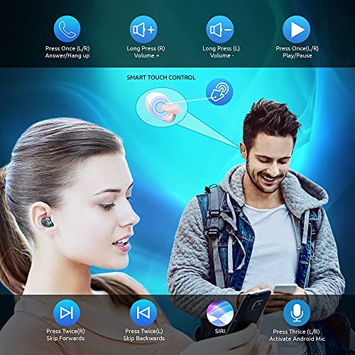 VOLT PLUS TECH Wireless V5.1 PRO Earbuds Compatible with Alcatel 5017A IPX3 Bluetooth Touch Waterproof/Sweatproof/Noise Reduction with Mic (White)