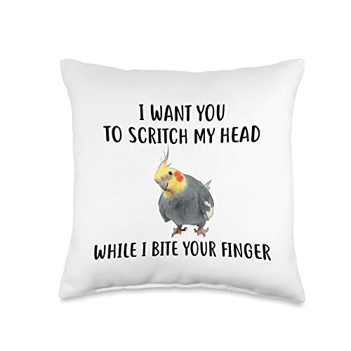 Cute Cockatiel Parrot Design Funny Scritch and Bite Cockatiel Parrot Lovers Owners Throw Pillow, 16x16, Multicolor