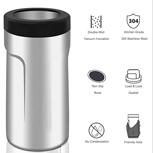 3-IN-1 Insulated Can Cooler - Signice Double Walled Vacuum Insulator Stainless Steel Slim Can Cooler for 12 Oz Skinny Tall Can/Standard Regular Can/Beer Bottle (Matte Black)