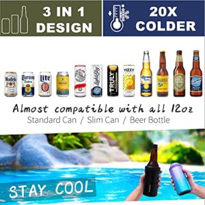 3-IN-1 Insulated Can Cooler - Signice Double Walled Vacuum Insulator Stainless Steel Slim Can Cooler for 12 Oz Skinny Tall Can/Standard Regular Can/Beer Bottle (Matte Black)