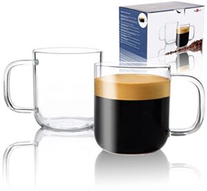 aquach glass mugs 16 oz set of 2, large clear glass cup with handle for hot/cold coffee tea beverage, thicker quality