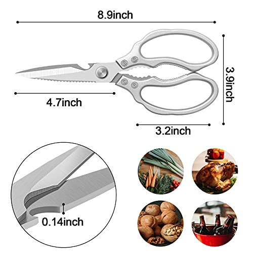 CGBE Kitchen Scissors, Multi-Purpose Kitchen Shears, Heavy Duty Dishwasher Safe Food Scissors, Non Slip Stainless Steel Sharp Cooking Scissors for Kitchen, Chicken, Poultry, Fish, Meat, Herbs-Sliver