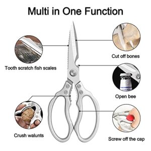 CGBE Kitchen Scissors, Multi-Purpose Kitchen Shears, Heavy Duty Dishwasher Safe Food Scissors, Non Slip Stainless Steel Sharp Cooking Scissors for Kitchen, Chicken, Poultry, Fish, Meat, Herbs-Sliver