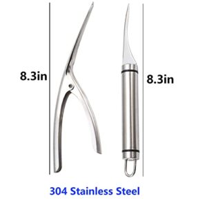 (2 Pack) Stainless Steel Shrimp Line Knife+ Shrimp Peeler, Shrimp line tool Easily Remove Fish Scales shrimp shells Feather for Kitchen Tools (2021 Newest)