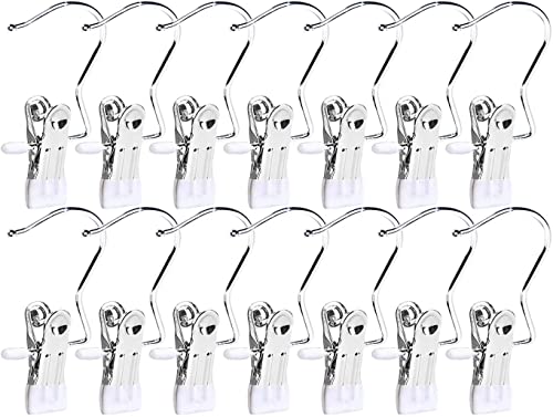 Frezon 15 Pack Boot Hanger for Closet, Laundry Hooks with Clips, Boot Holder, Hanging Clips, Portable Multifunctional Hangers Single Clip Space Saving for Jeans, Hats, Tall Boots, Towels(White)