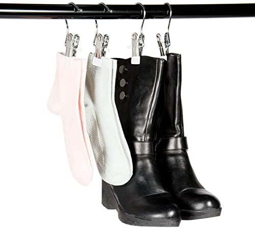 Frezon 15 Pack Boot Hanger for Closet, Laundry Hooks with Clips, Boot Holder, Hanging Clips, Portable Multifunctional Hangers Single Clip Space Saving for Jeans, Hats, Tall Boots, Towels(White)