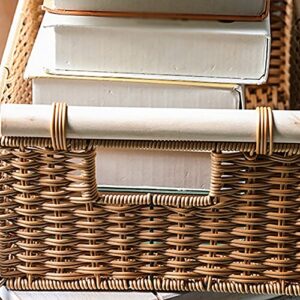 UXZDX Imitated Rattan Storage Basket, Simple Wooden Handle Living Room Finishing Basket, Snack Basket Sundries Storage Basket