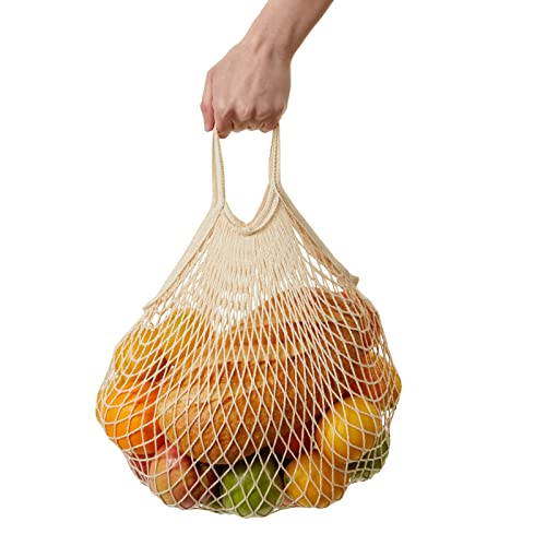 6 Pack Reusable Cotton Mesh Grocery Bags for Produce, Fruit, Vegetables, String Net Shopping Totes (Beige)