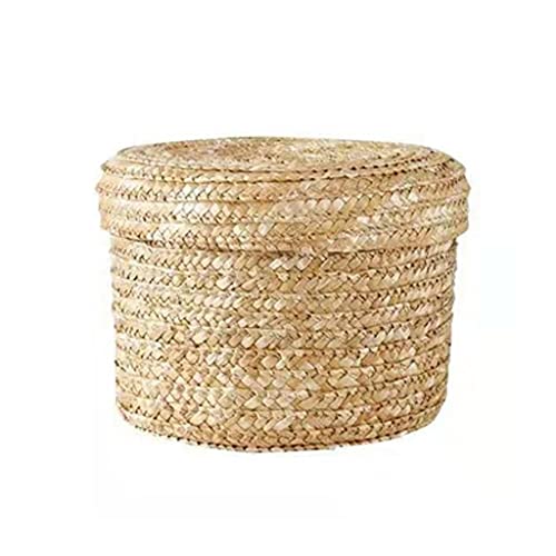 UXZDX Handmade Straw Woven Snack Storage Basket with Lid Storage Box Laundry Basket Rattan Flower Basket