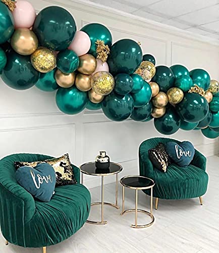 Boognt Double Stuffed Forest Green and Emerald Balloon Garland Arch Kit for Elegant Ladies Birthday Wild One Jungle Baby Shower Bridal Shower Rustic Dinner Party Backdrop Decoration