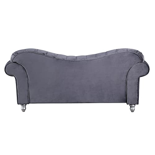 Morden Fort Chesterfield Sofa Grey Velvet, 76" W Tufted Upholstery Sofas, Classic Couches for Living Room Furniture Sets