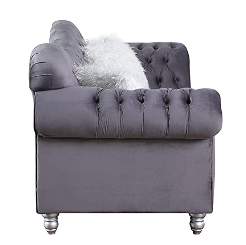 Morden Fort Chesterfield Sofa Grey Velvet, 76" W Tufted Upholstery Sofas, Classic Couches for Living Room Furniture Sets