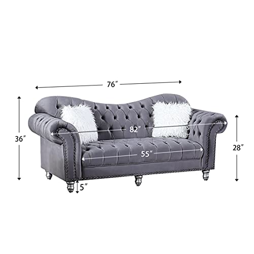 Morden Fort Chesterfield Sofa Grey Velvet, 76" W Tufted Upholstery Sofas, Classic Couches for Living Room Furniture Sets