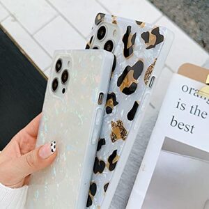 KERZZIL for iPhone 12/12 Pro Case 6.1-inch,Cute Slim Square Golden Sparkle Glitter Leopard Pattern Soft TPU Silicone Protective Durable Cases Cover Compatible with iPhone 12/12Pro(White Black)