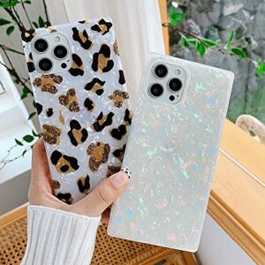 KERZZIL for iPhone 12/12 Pro Case 6.1-inch,Cute Slim Square Golden Sparkle Glitter Leopard Pattern Soft TPU Silicone Protective Durable Cases Cover Compatible with iPhone 12/12Pro(White Black)