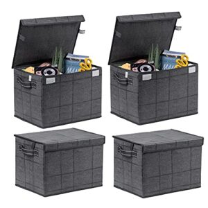 veno 4 pack large collapsible storage bin with lid, decorative box, cube, organizer, container for home office shelf closet toys clothes sundries, reusable and sustainable (blk/win - set of 4)