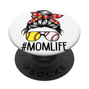 dy mom life softball baseball mothers day messy bun popsockets swappable popgrip