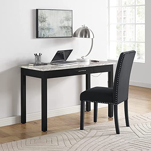 New Classic Furniture Celeste Faux Marble Writing Table Desk for Home Office, White/Gray with Black Base