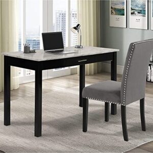 New Classic Furniture Celeste Faux Marble Writing Table Desk for Home Office, White/Gray with Black Base