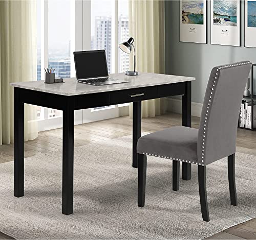 New Classic Furniture Celeste Faux Marble Writing Table Desk for Home Office, White/Gray with Black Base