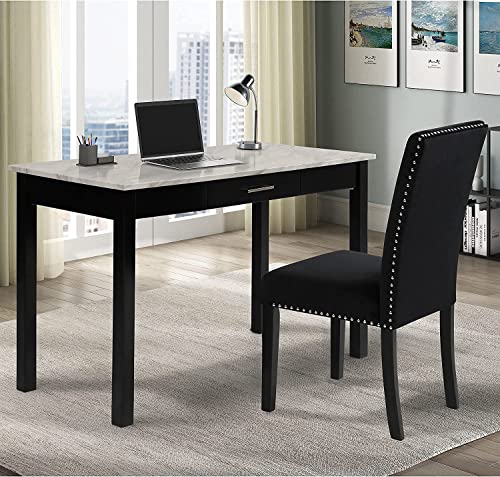 New Classic Furniture Celeste Faux Marble Writing Table Desk for Home Office, White/Gray with Black Base