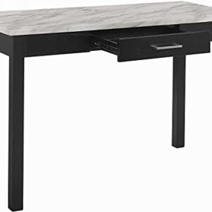 New Classic Furniture Celeste Faux Marble Writing Table Desk for Home Office, White/Gray with Black Base