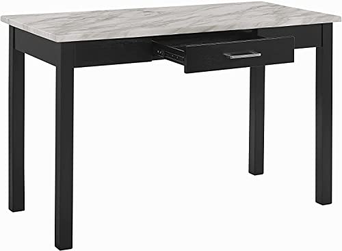 New Classic Furniture Celeste Faux Marble Writing Table Desk for Home Office, White/Gray with Black Base