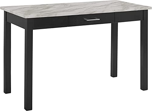 New Classic Furniture Celeste Faux Marble Writing Table Desk for Home Office, White/Gray with Black Base